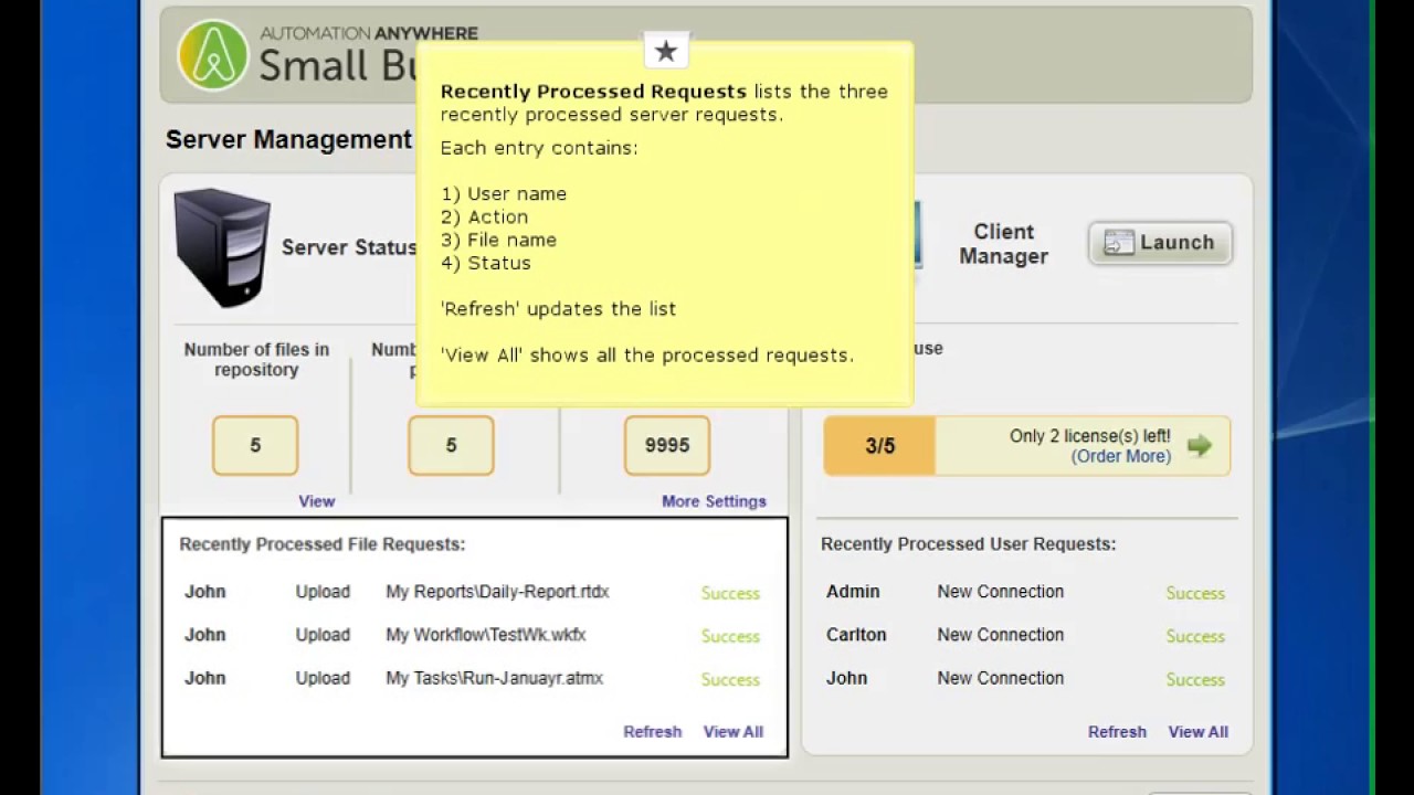 Automation Anywhere Server Management Console demo - YouTube