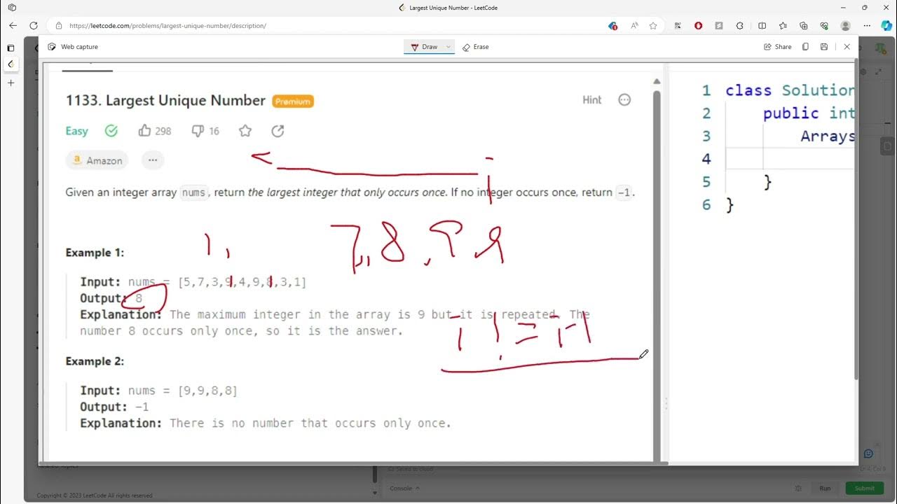 Leetcode 1133 Largest Unique Number Counting Array Hashmap Sorting Debug Java Youtube