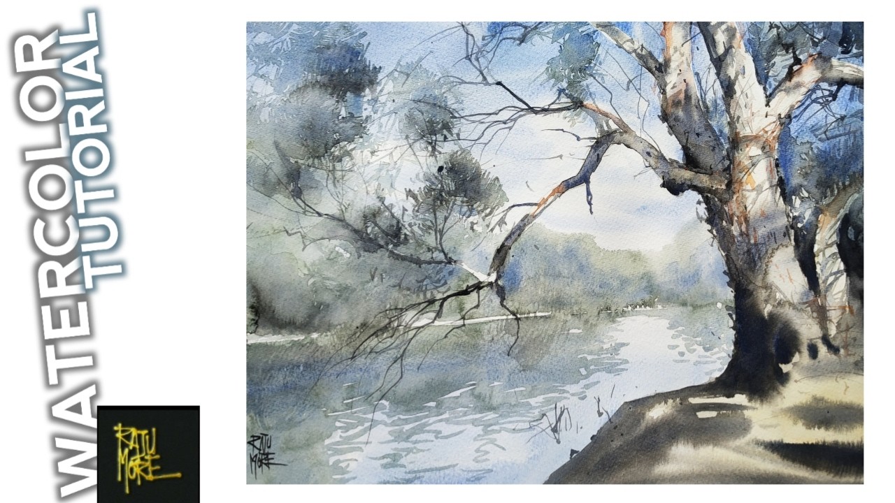 Easy Watercolor Painting: River and Trees I WATERCOLOR LANDSCAPE I ...