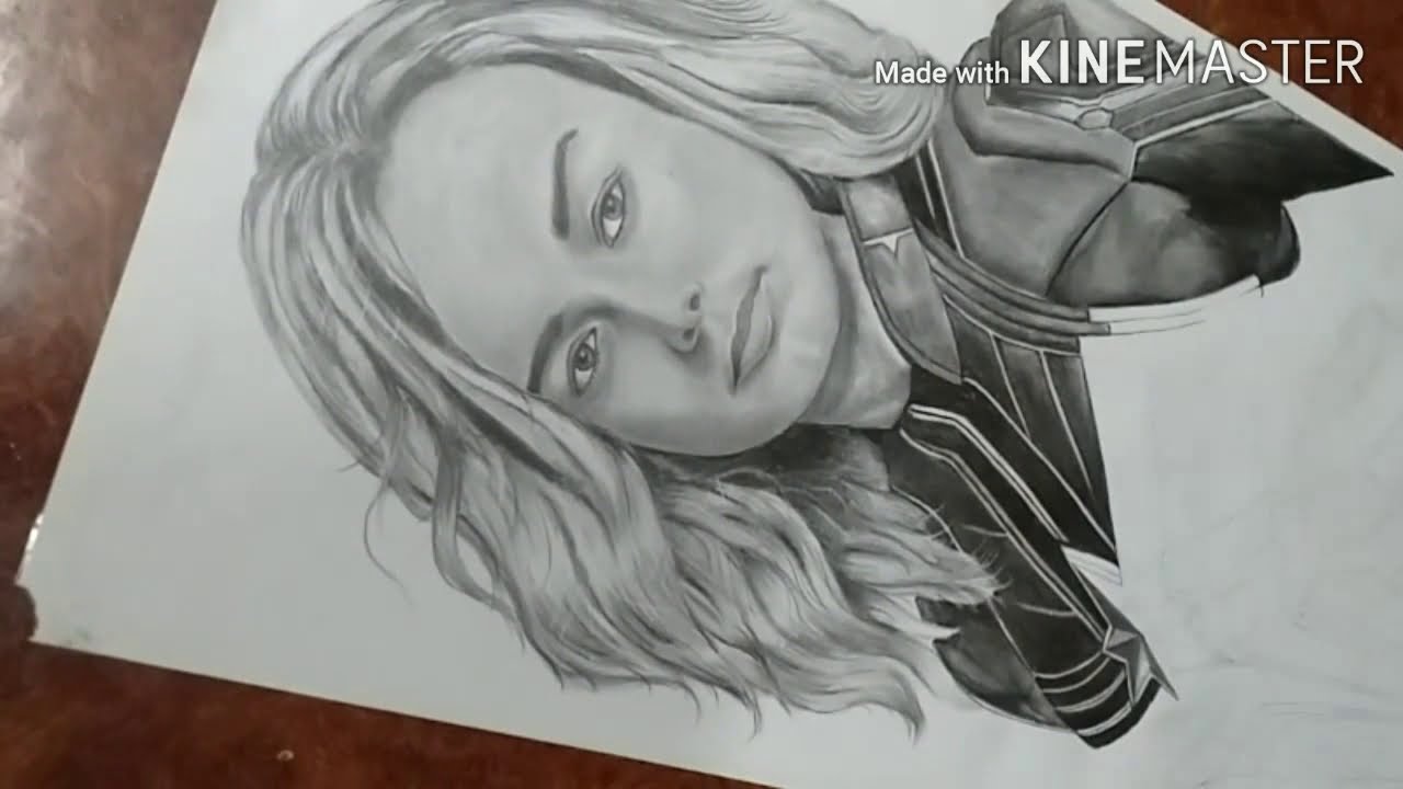 Captain marvel drawing //Brie Larson drawing// portrait /step by step ...