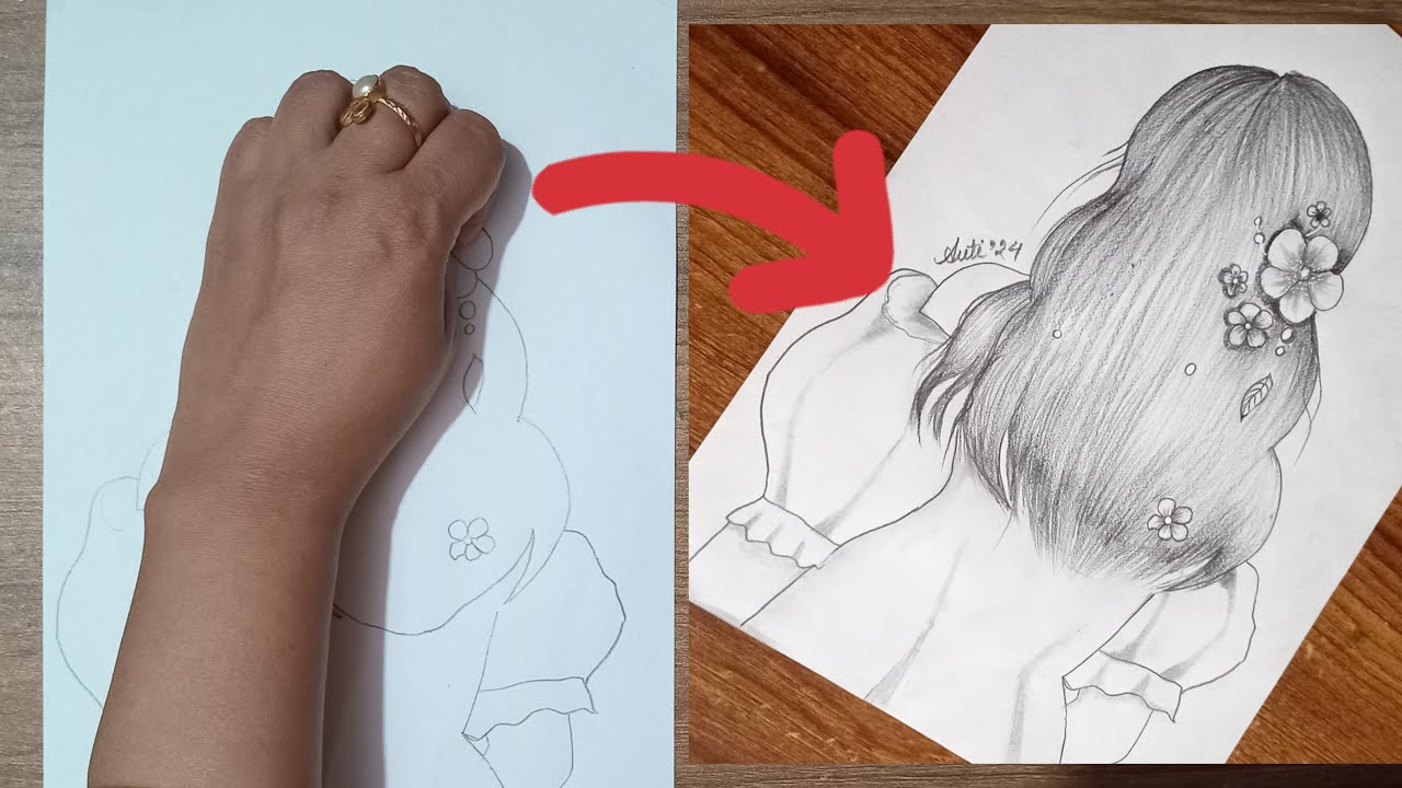 Girl back drawing step by step / how to draw a girl back easy / pencil ...