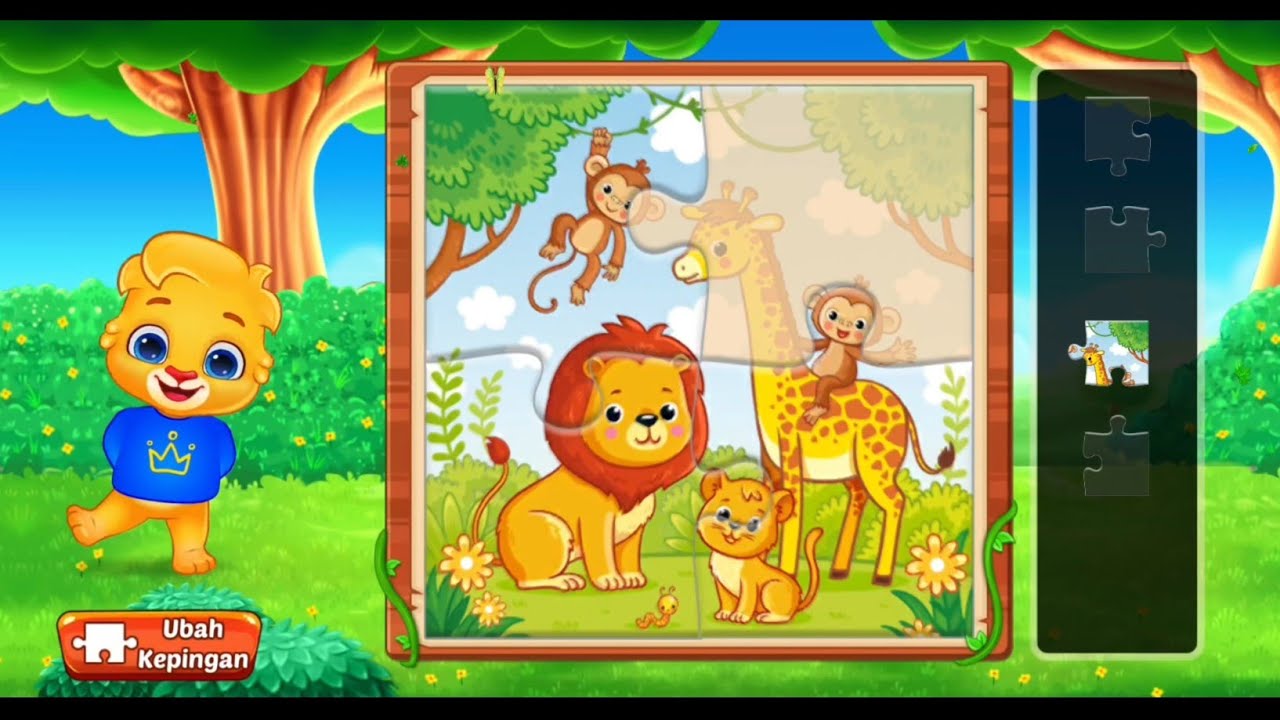 PERMAINAN BELAJAR ANAK MENYELESAIKAN 4 PUZZLE GAMBAR HEWAN SINGA,MONYET ...