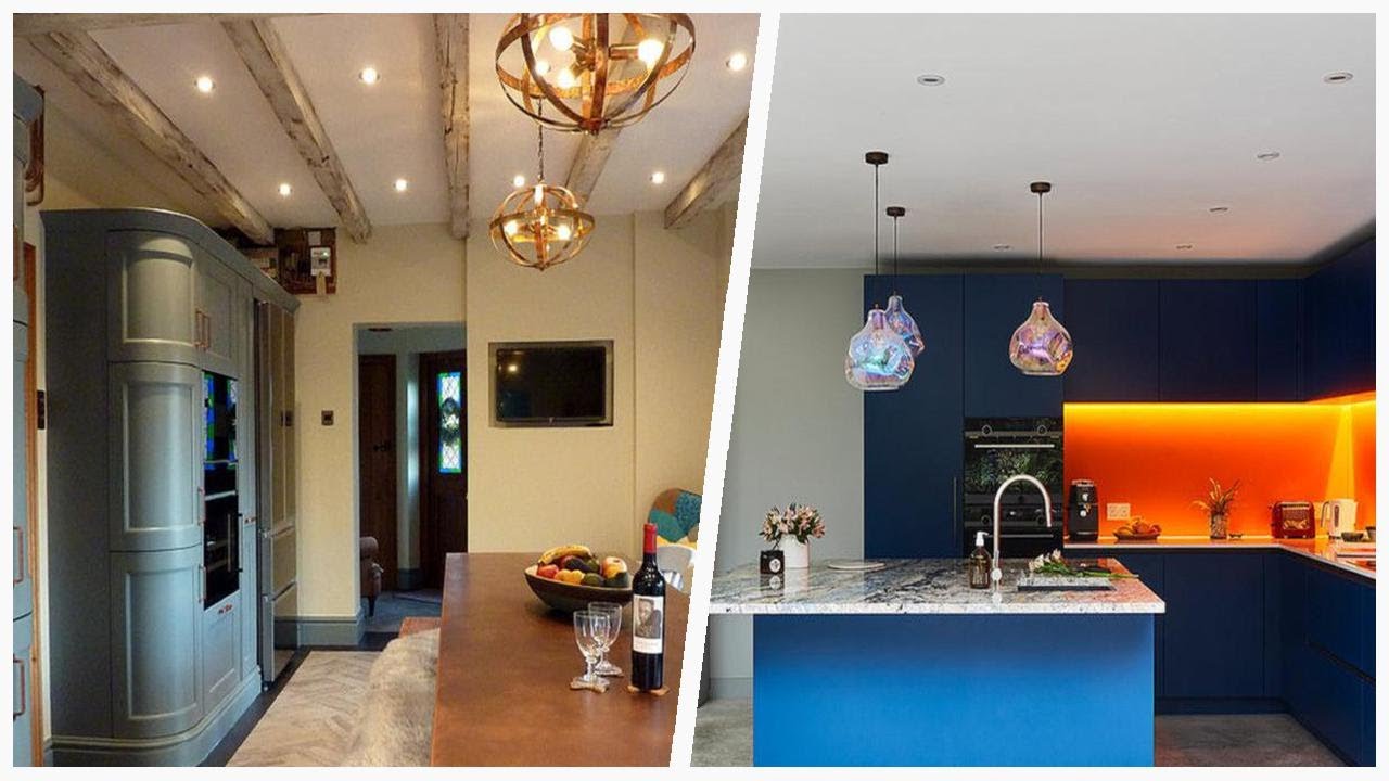 75 Kitchen With Blue Cabinets And Orange Backsplash Design Ideas You'll ...