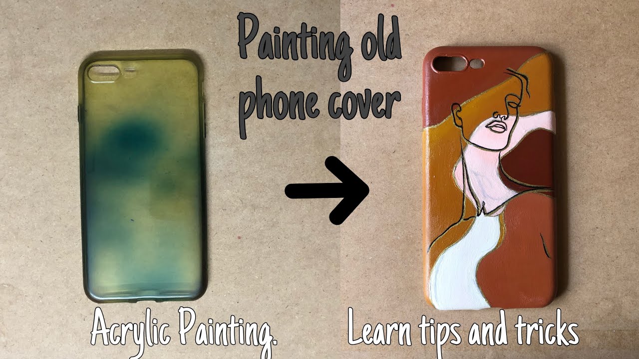 How to paint phone cover // Acrylic painting // Line art // Learn from ...