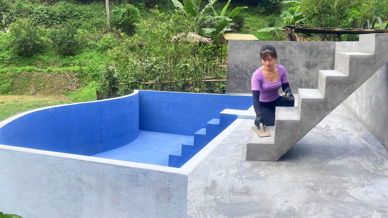 Swimming Pool Cement Plastering, Build Stairs To The Pool, OFF GRID ...