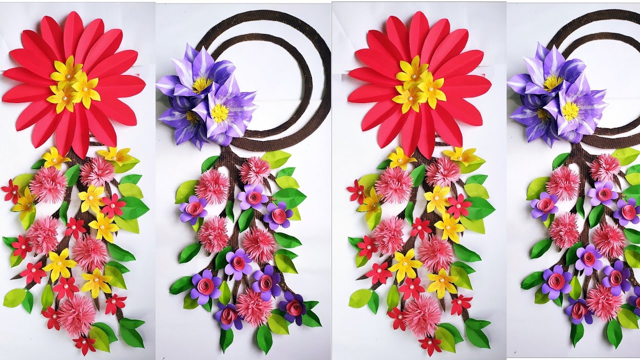 2 beautiful paper flower wallhanging|| hanging flower||diy paper craft ...