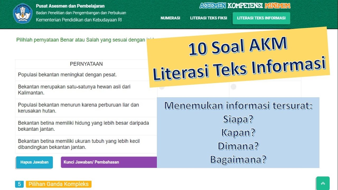 Soal AKM Literasi Teks Informasi | Menemukan Informasi Tersurat - YouTube