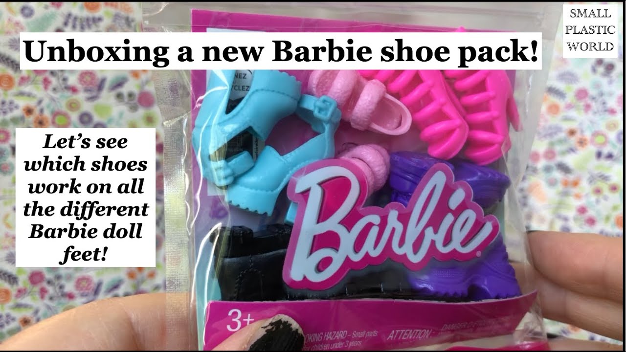 New Barbie shoe pack - let's try the shoes on some dolls! - YouTube