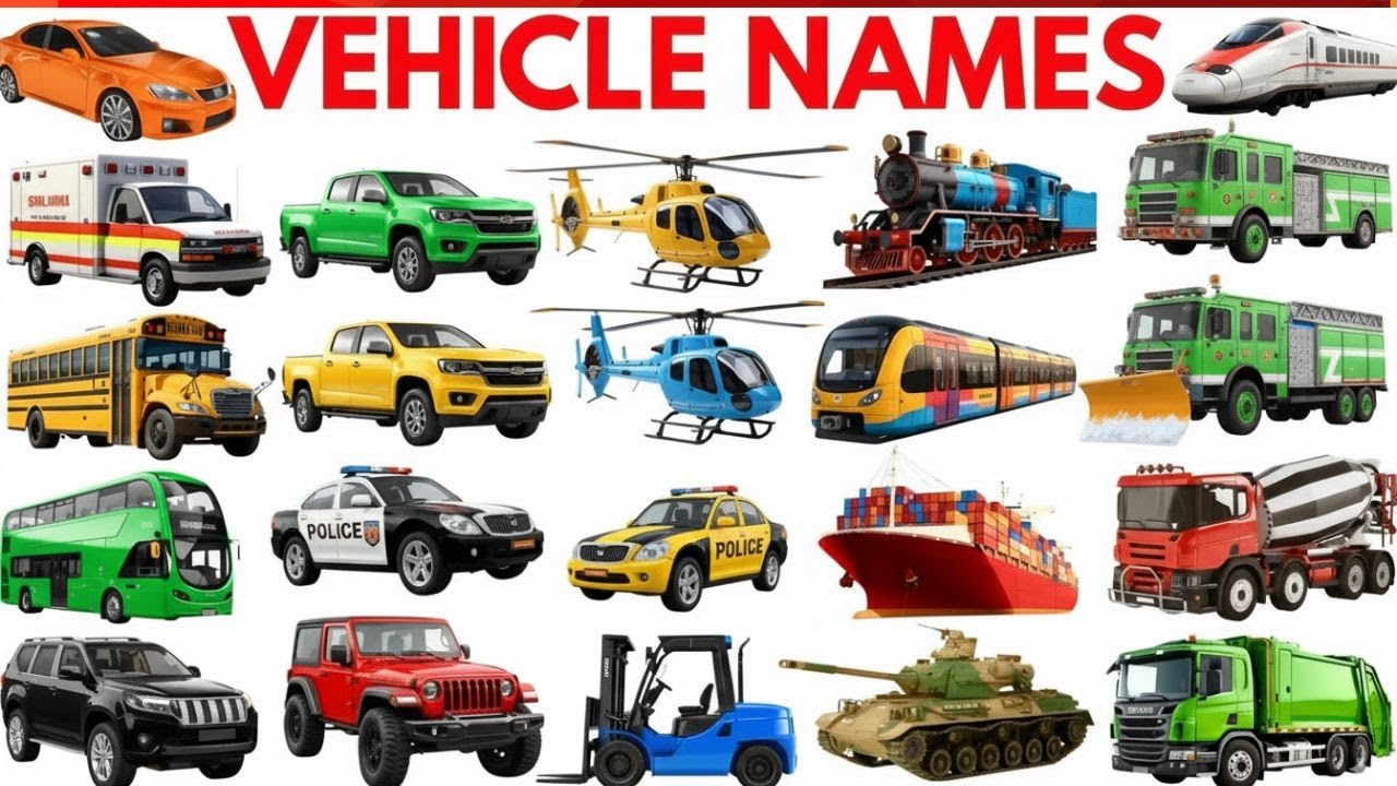 Vehicle Names for kids | Learn Vehicle Names in English with sounds ...