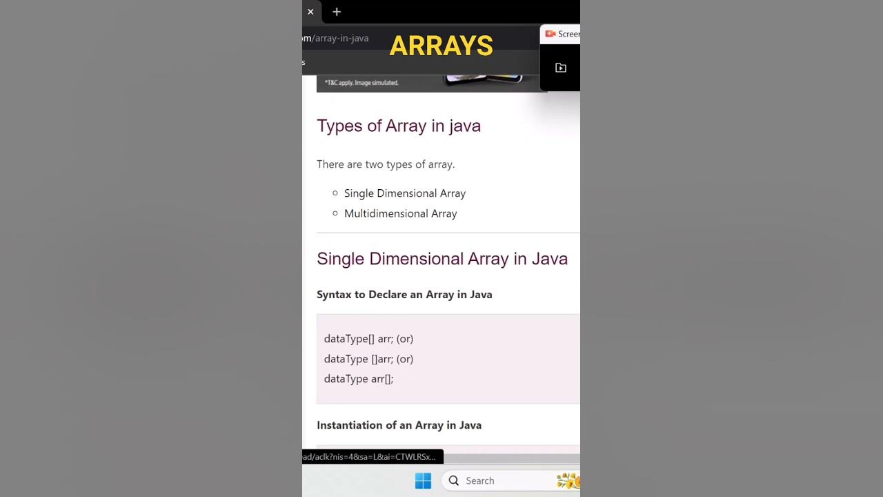 Array In Java Btechcoadingwala Arrays Java Javaprogramming Javaforbeginners Coding Youtube