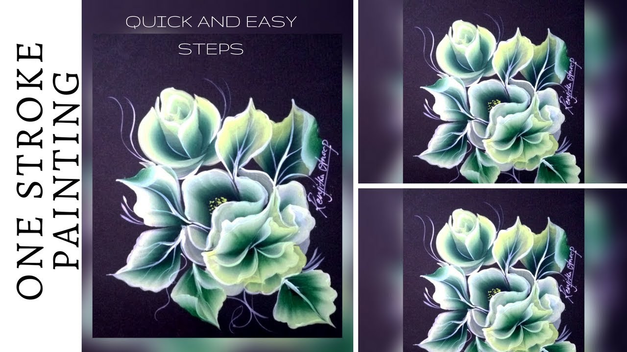 One stroke painting flower / How to paint green Flower / Acrylic ...