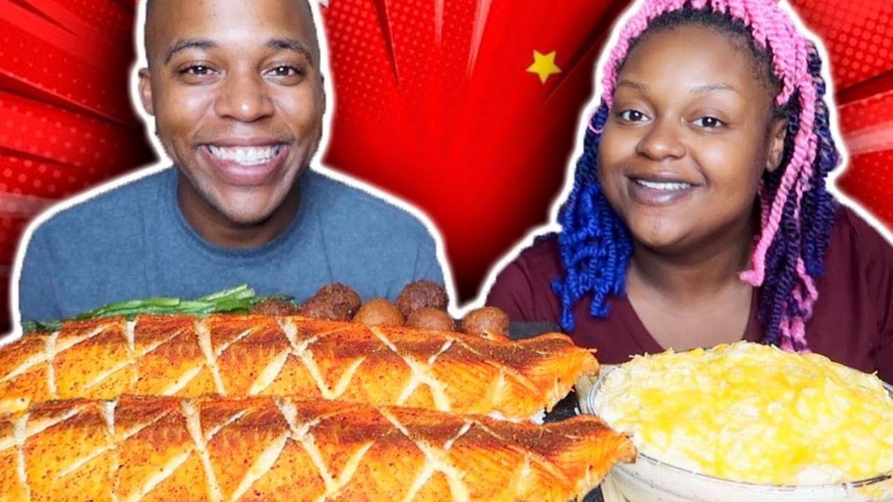 GIANT SALMON FILET + CHEESY GRITS + HUSHPUPPIES MUKBANG 먹방 + BAD ...