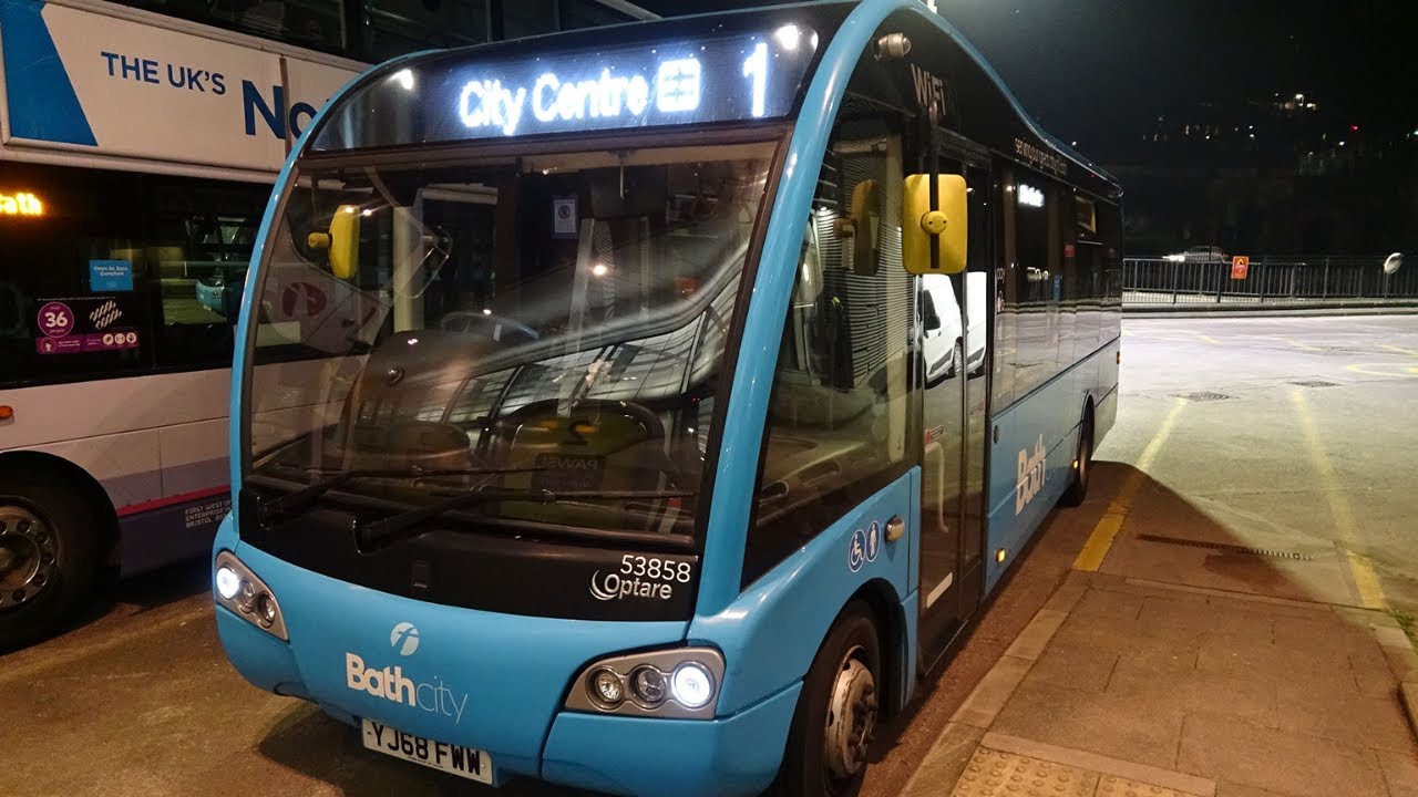 *Windscreen View* Optare Solo SR (1 to Bath CC) YJ68 FWW/53858//First Bus - YouTube
