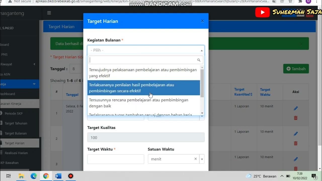 Contoh Praktek Pengisian Target Harian dan Realisasi Harian e-Kinerja sesuai SKP Terbaru - YouTube