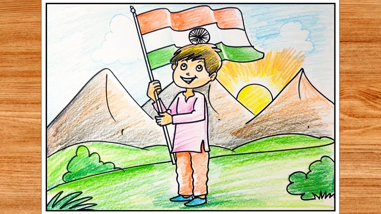 Independence Day Scenery Drawing / Step by Step / 15 August Drawing ...