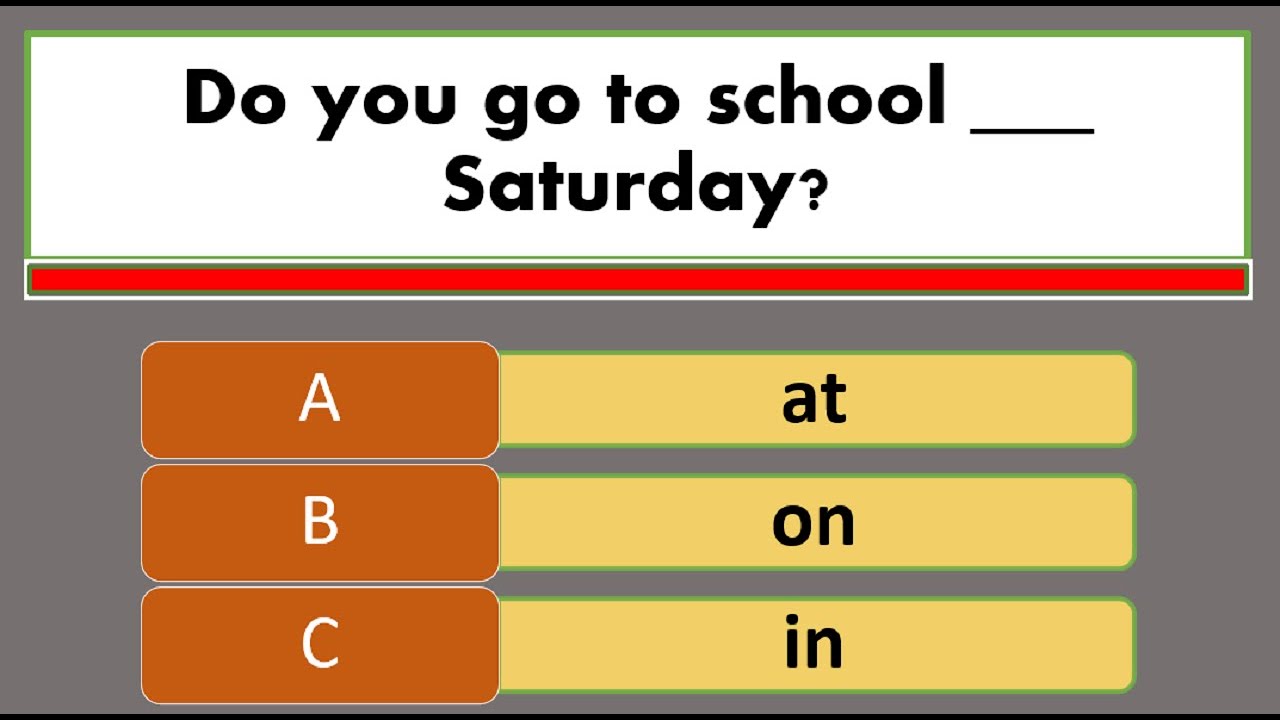 Test your Grammar | Prepositions of Time - at, in, on | for beginners ...