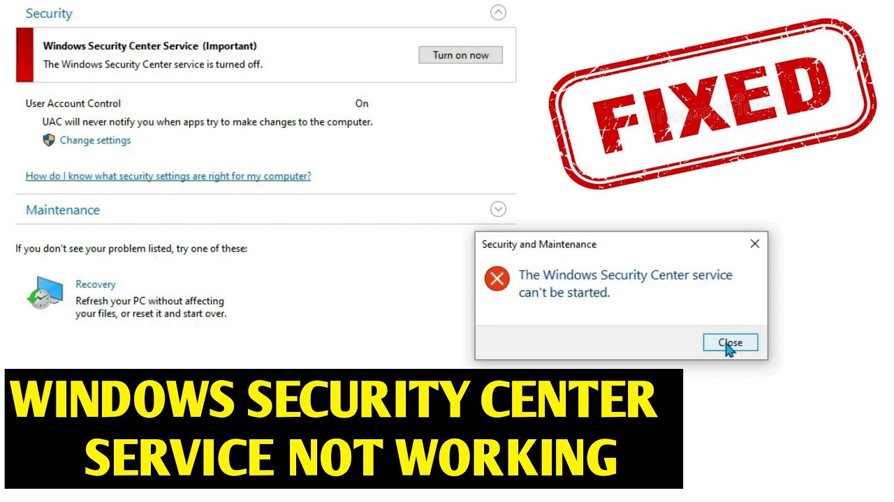 FIXED : "WINDOWS SECURITY CENTER SERVICE CAN'T BE STARTED". - YouTube