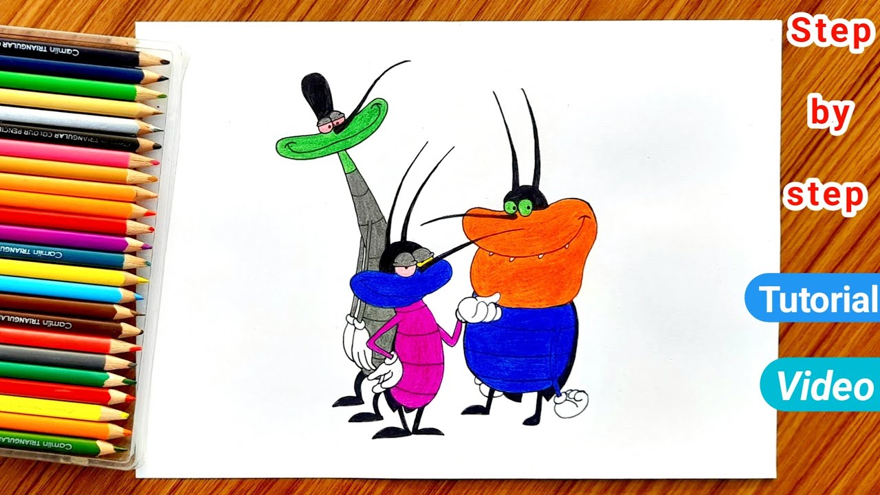 how to draw cockroaches || Oggy and the cockroaches drawing || Oggy ...