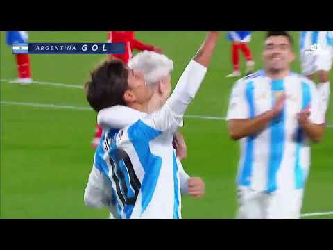 Paulo Dybala scores for Argentina in number 10 jersey, Alejandro Garnacho with the assist