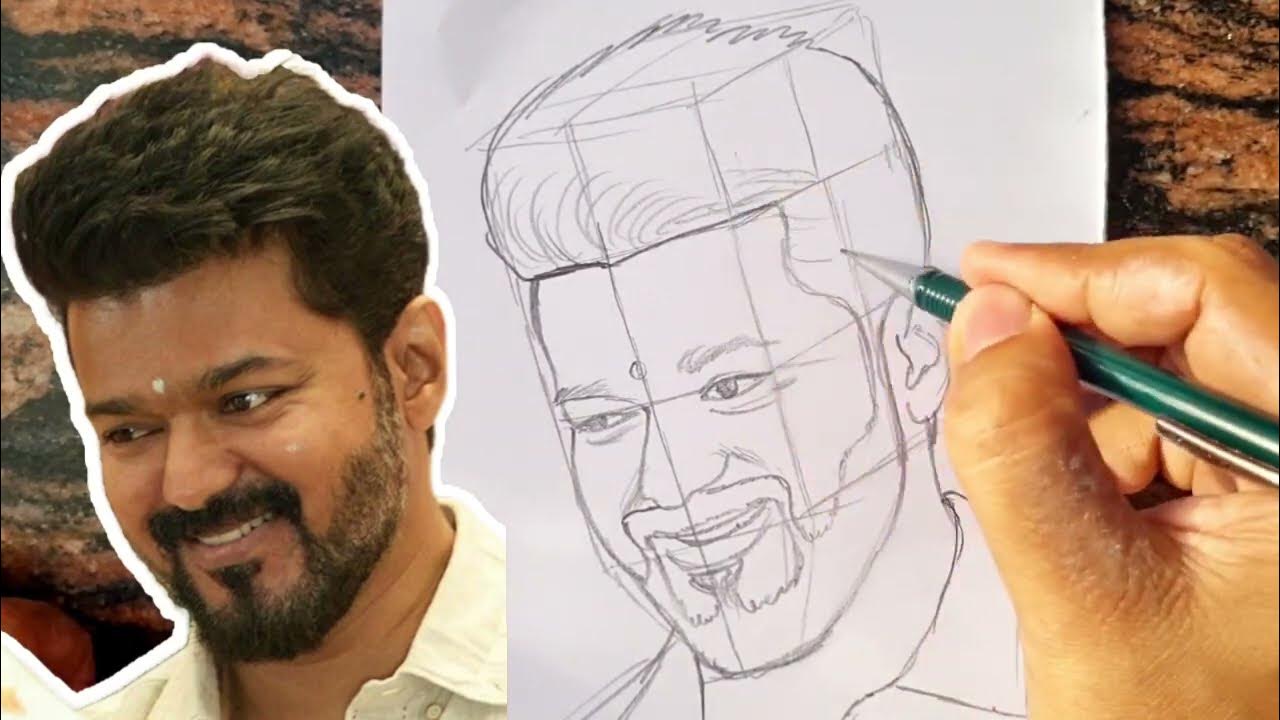How to draw Vijay Thalapathy Drawing || Outline drawing - YouTube