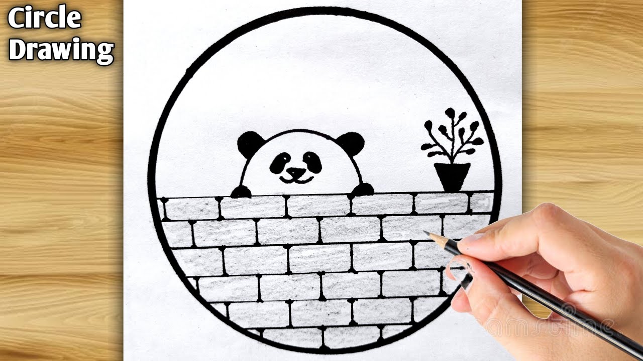 Panda Circle Scenery Drawing - Easy Pencil Panda Drawing - YouTube