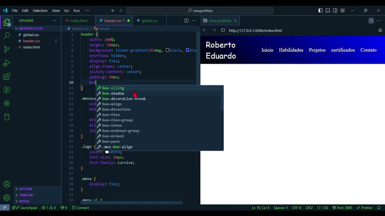 Criando Portfólio parte 3 - CSS do menu superior(efeitos) - YouTube