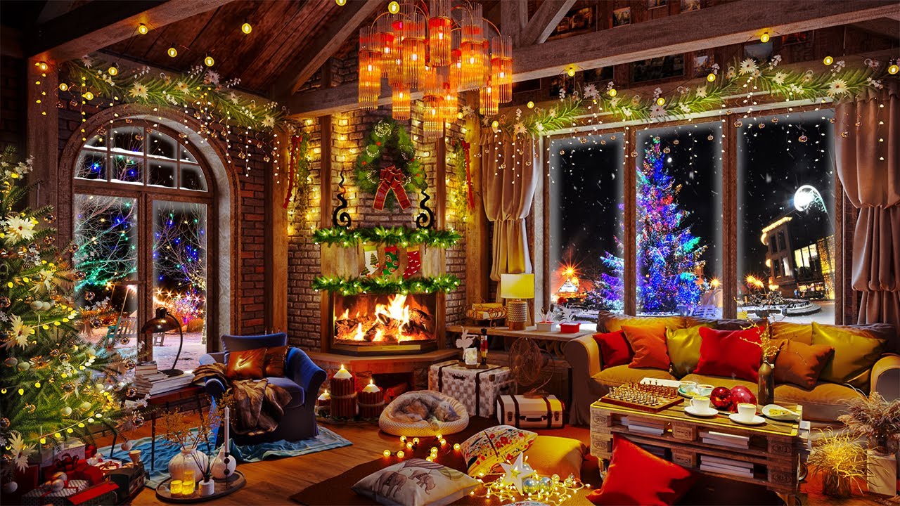 Warm Winter Night in Cozy Christmas Ambience 🎄 Soothing Christmas Jazz ...