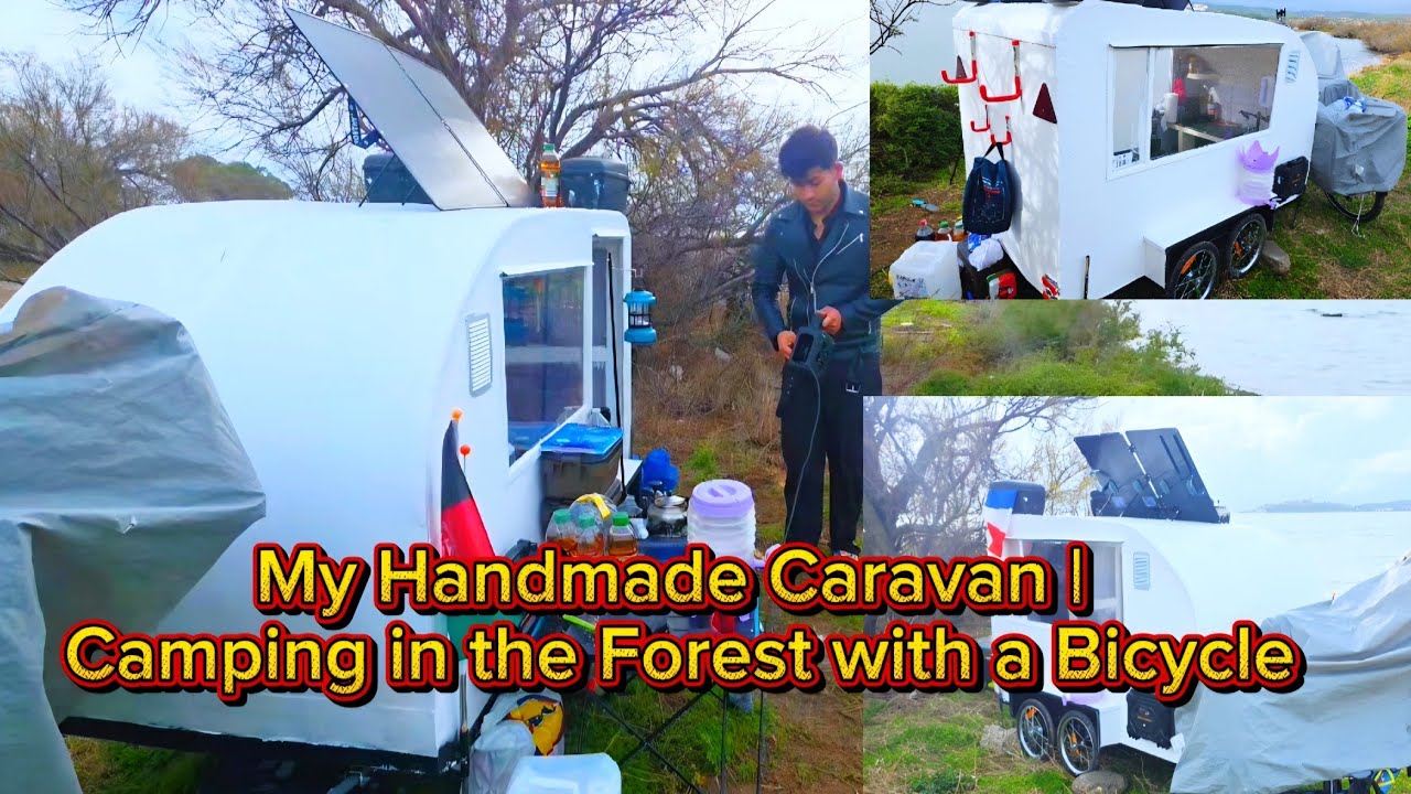 My Handmade Caravan | Camping in the Forest with a Bicycle - YouTube