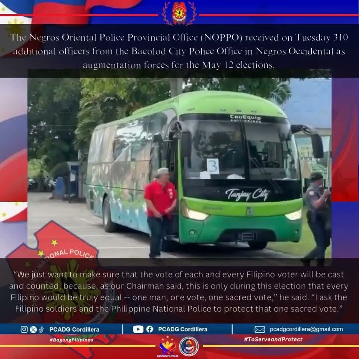 Buses carrying 310 police officers arrive at the Negros Oriental PPO ...