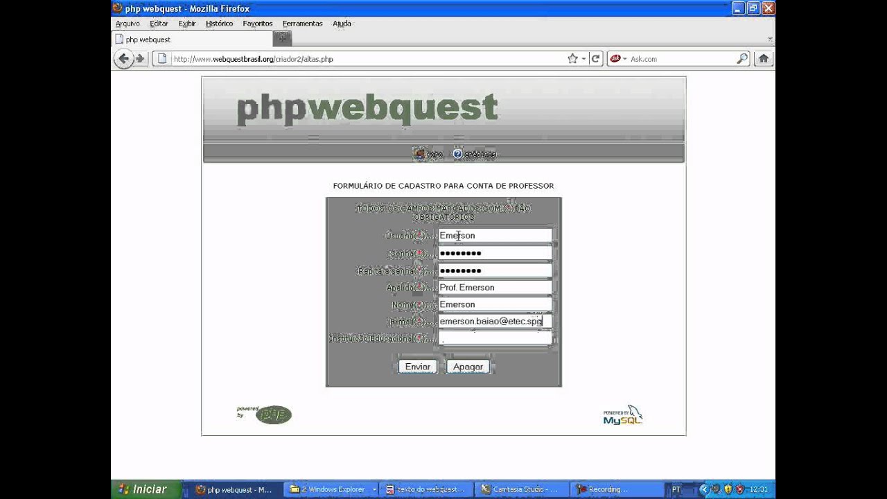 Cadastrar Login Senha No WEbquest - YouTube