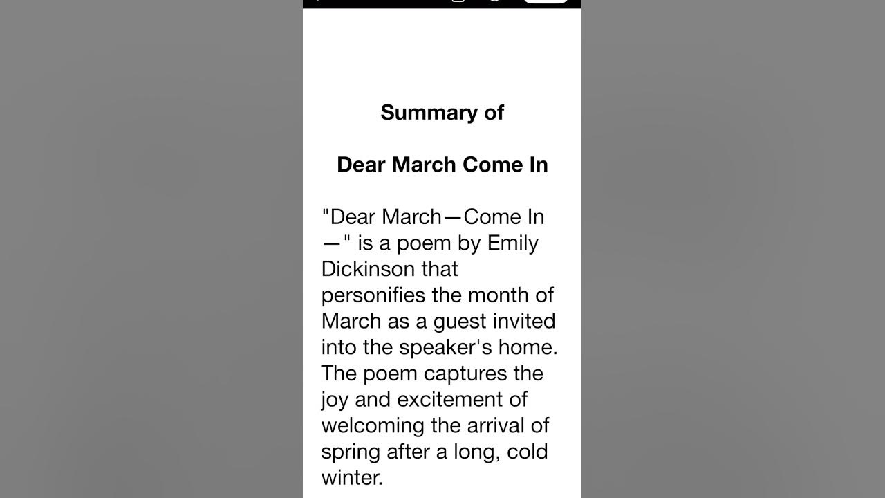SUMMARY OF DEAR MARCH COME IN - YouTube