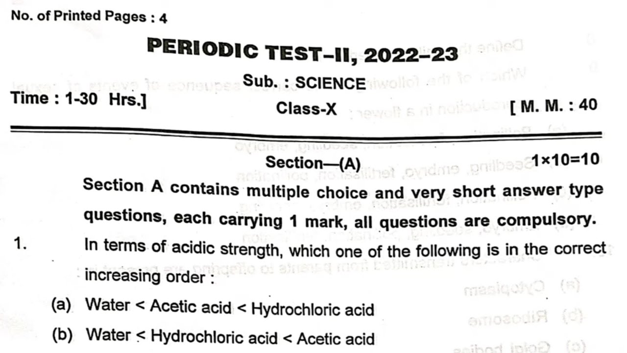 Class 10 science Periodic test 2 question paper (2022 - 2023) | Unit ...