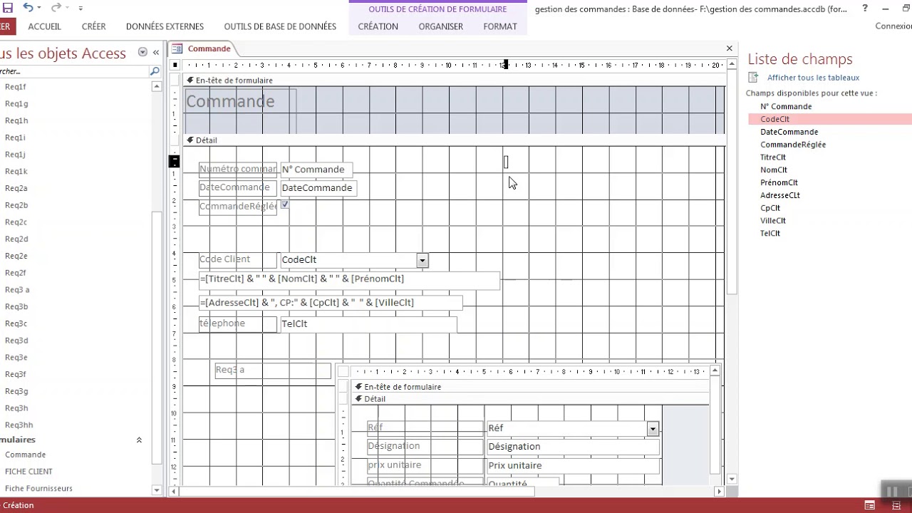 Ms Access Formulaire et sous formulaire - YouTube