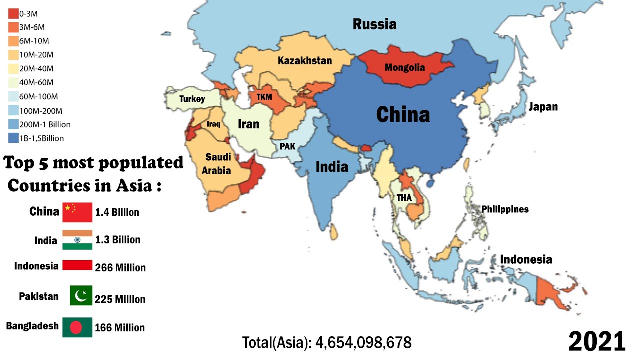 All Asian Countries By Population (Map timelapse) - YouTube