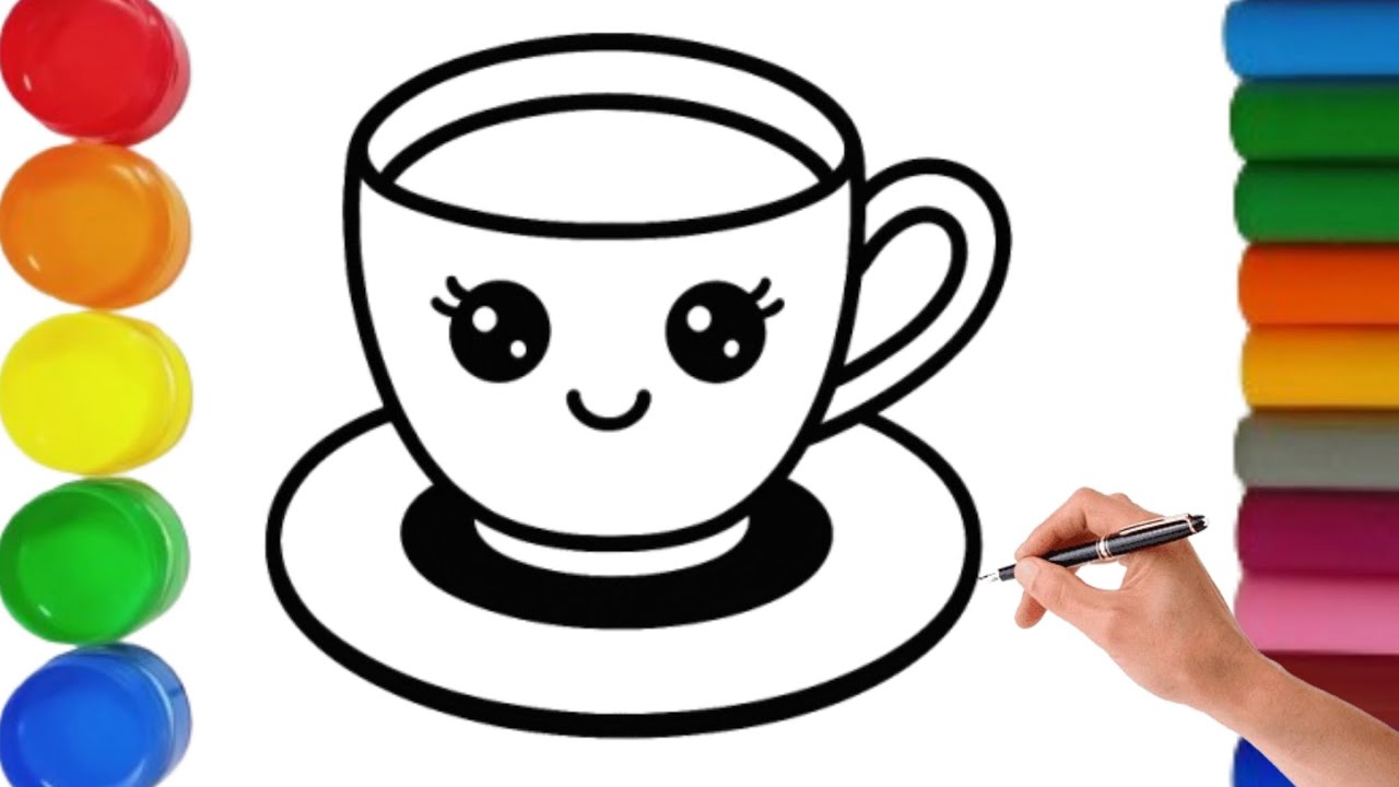 Cute Kawaii Tea Cup Drawing for Kids | Easy Smiling Cup Art | Fun ...