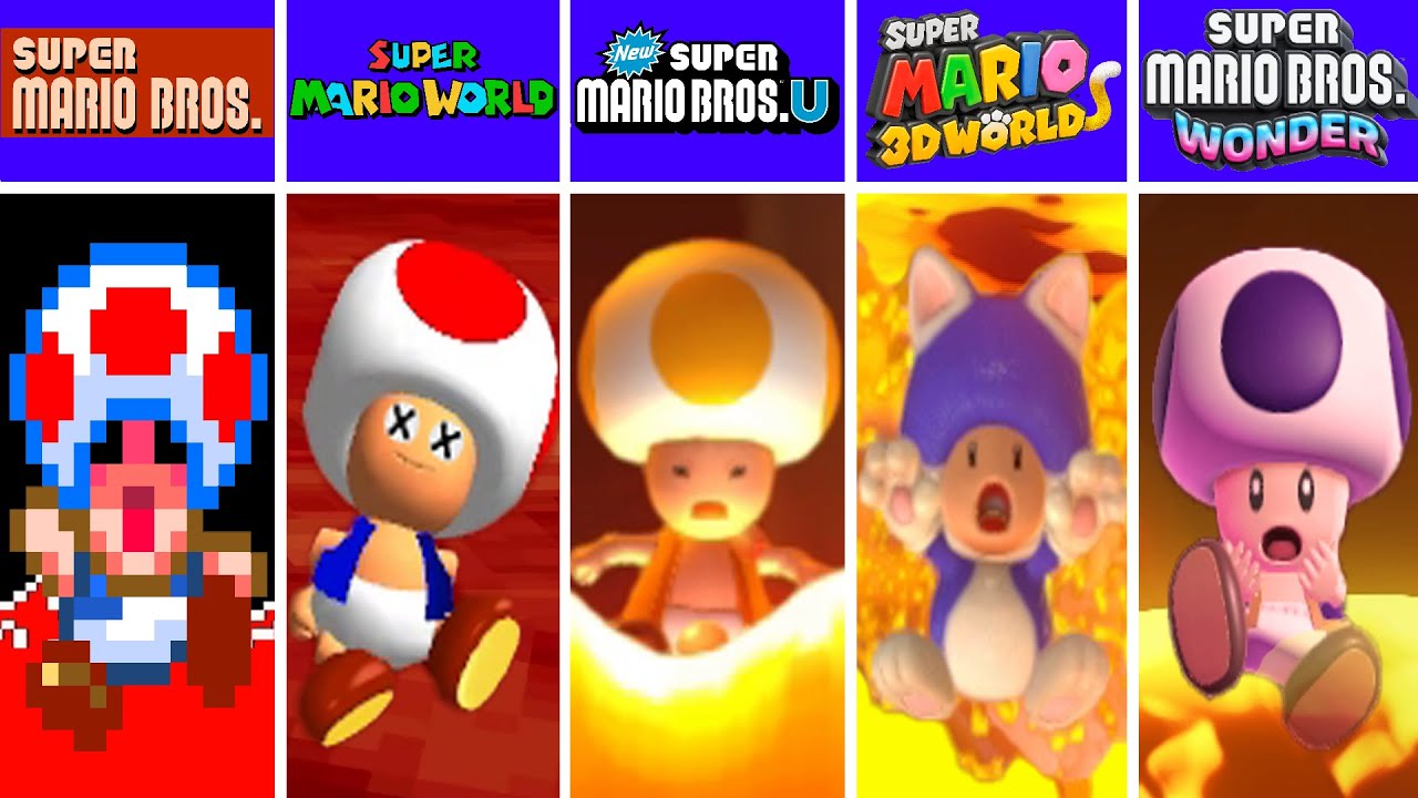Evolution of Toad Falling Lava, Game Over Screens in Super Mario Games ...