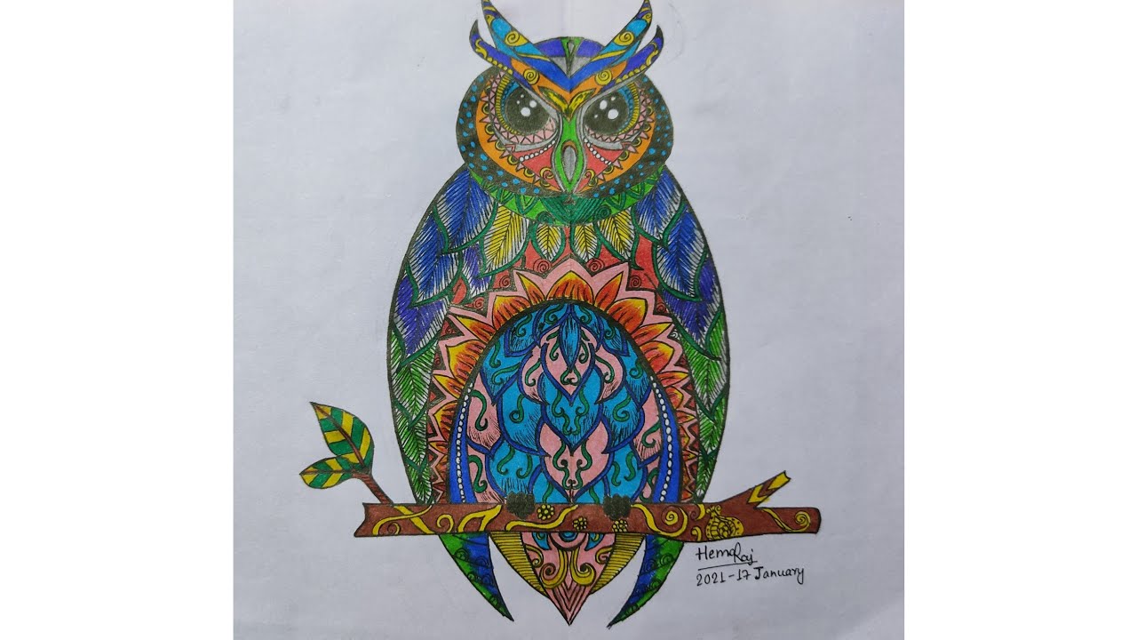 How to draw Owl mandala art || Easy steps for learners || Colourful Owl ...