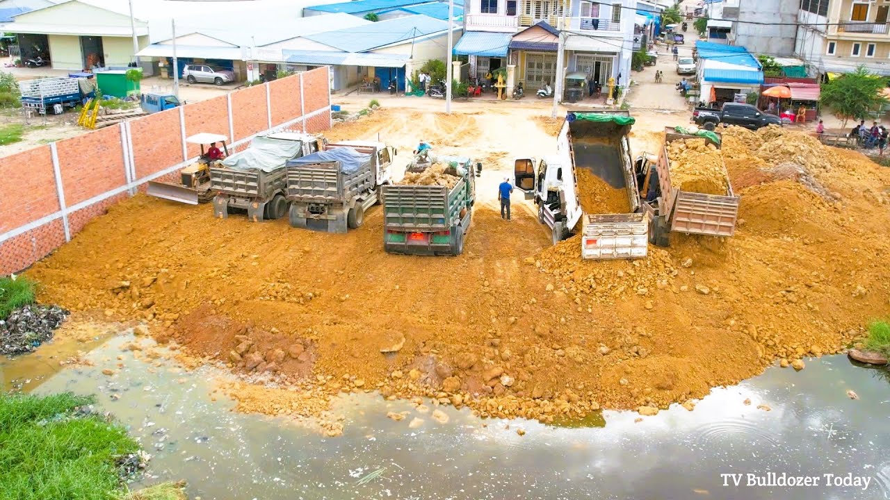 Lots Of Battery Truck Activities!!! And Bulldozer Pouring Batteries ...