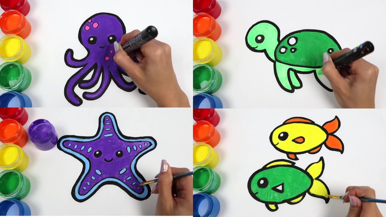 How to draw fish / sea creatures / easy drawing / for beginners / step ...