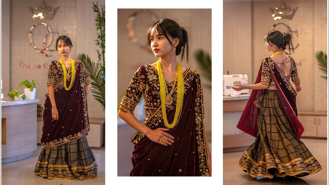 Magar Gurung Dark Purple Cultural Hand Embroidered Designer Dress ...