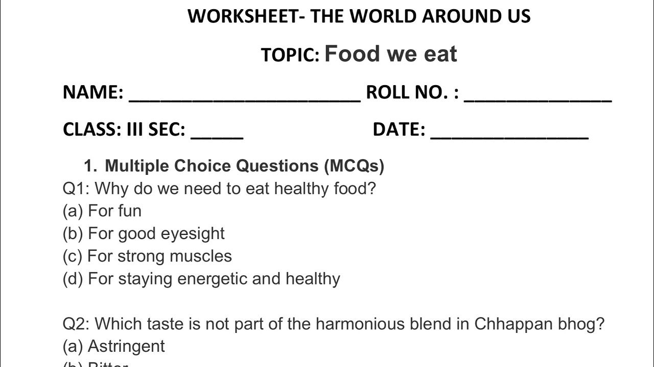 Class 3, EVS NCERT new book Chapter Water - Food we eat worksheet ...