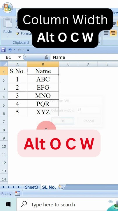 How to set column Width shortcut/Alt O C W/Excel formulas/Shortcuts/Tip of the day/Excel ...