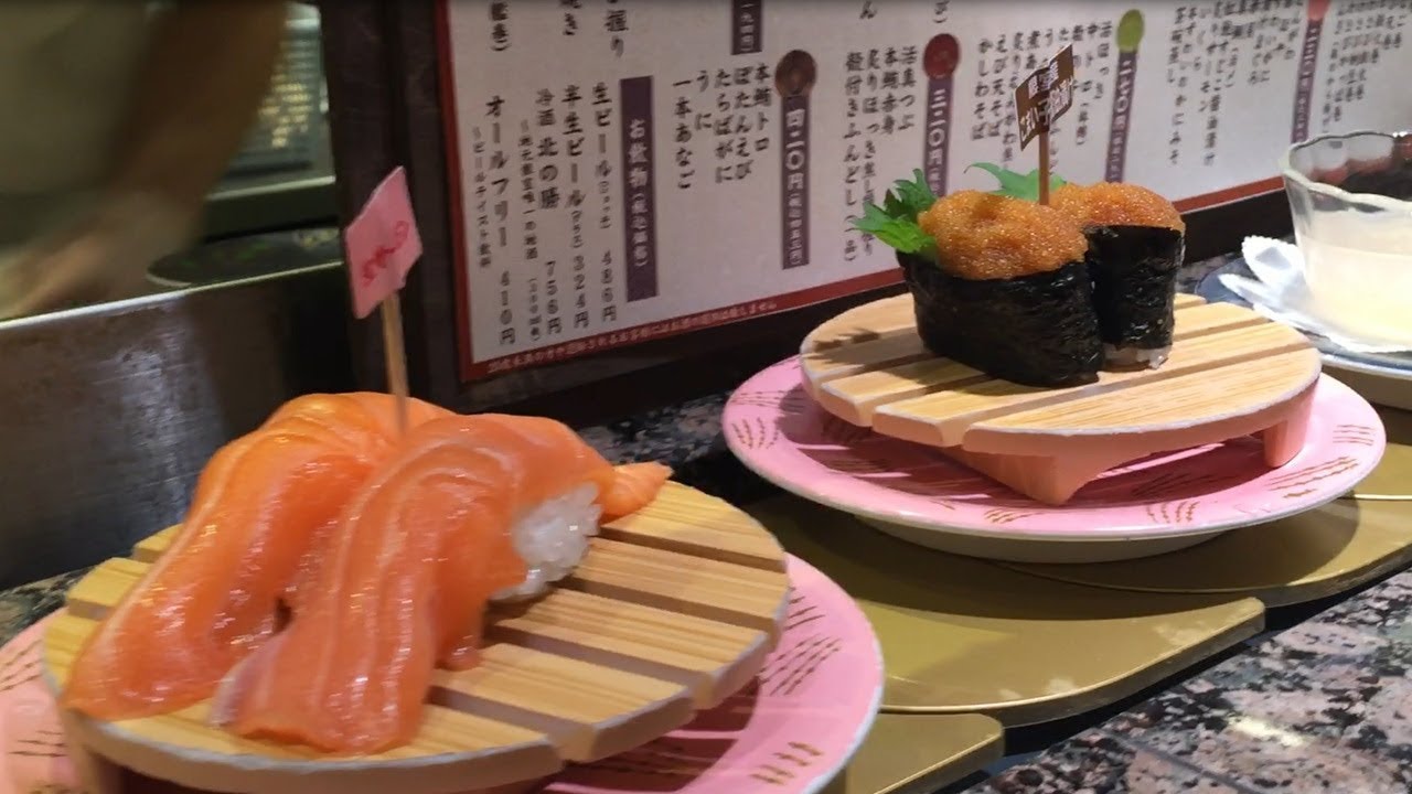 รีวิวร้านซูชิสายพาน Nemuro Hanamaru Sushi Sapporo - YouTube