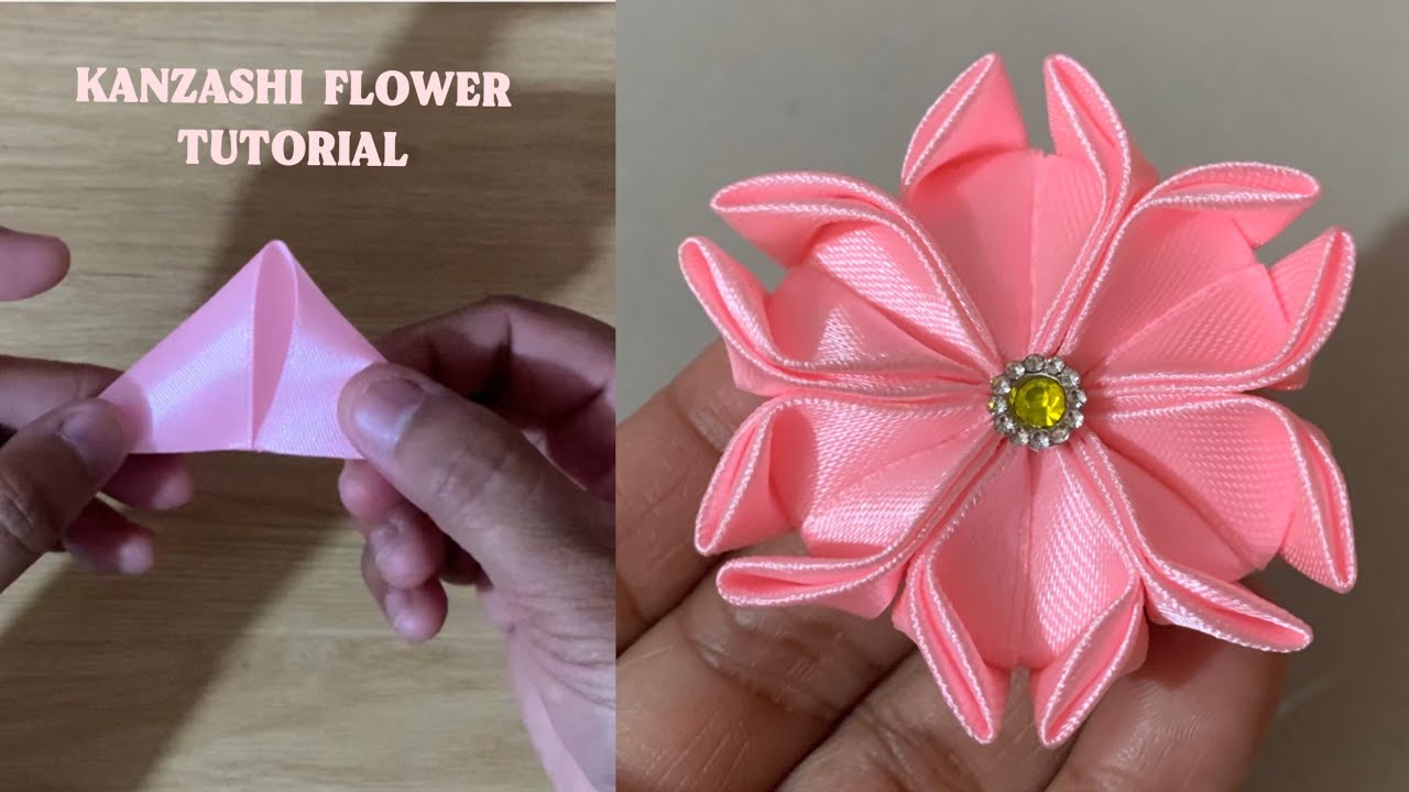 Kanzashi ribbon flower tutorial | kanzashi flower tutorial | how to ...