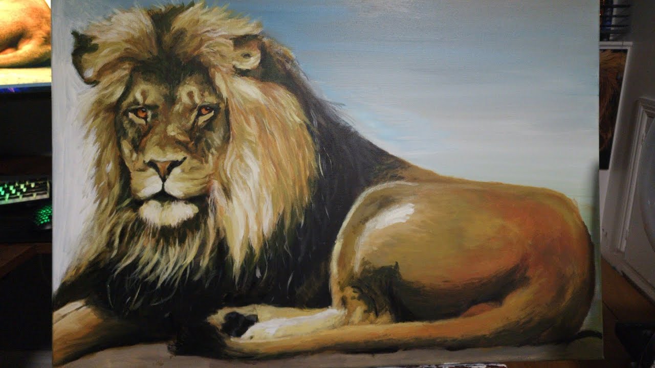 Painting a Lion using Water-Based Acrylics | Professional Artist #art # ...