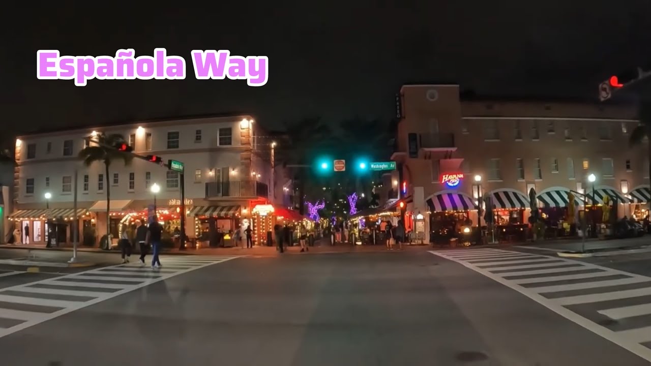 Driving Miami Beach - Española Way & Washington Avenue - YouTube