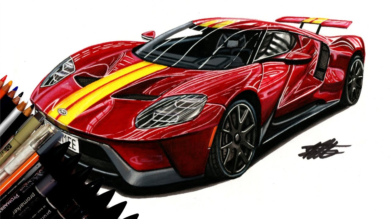 DRAWING SHMEE150'S FORD GT - Realistic Car Drawing - Time Lapse ...