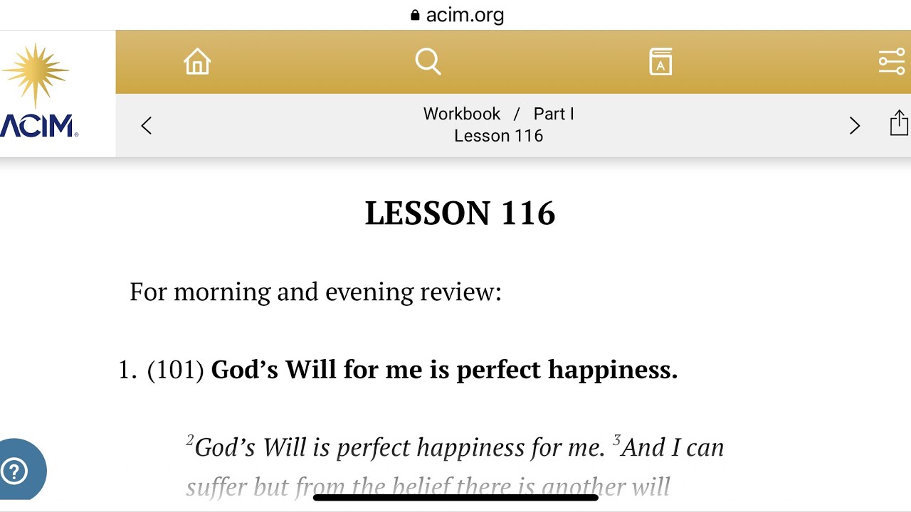 Lesson 116 and Text from A Course in Miracles - ACIM - YouTube