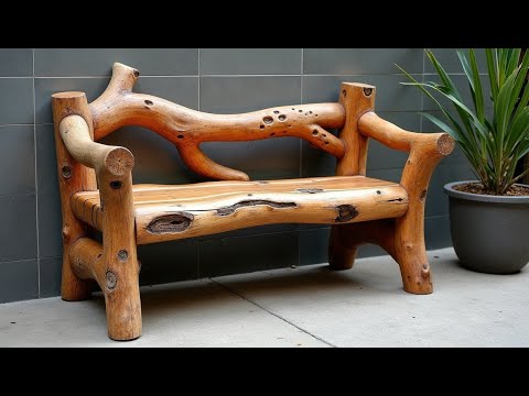 Rustic Wooden Bench Made from Natural Tree Branches – Handcrafted ...