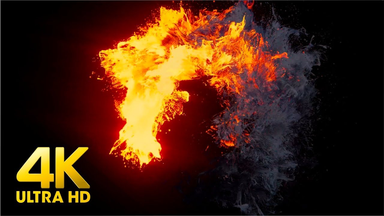 4k abstract background. a circle of fire with smoke on a black ...